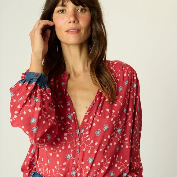 Natalie Martin | Tops | Natalie Martin Tolan Shirt Pinwheel Barn Red Xl ...